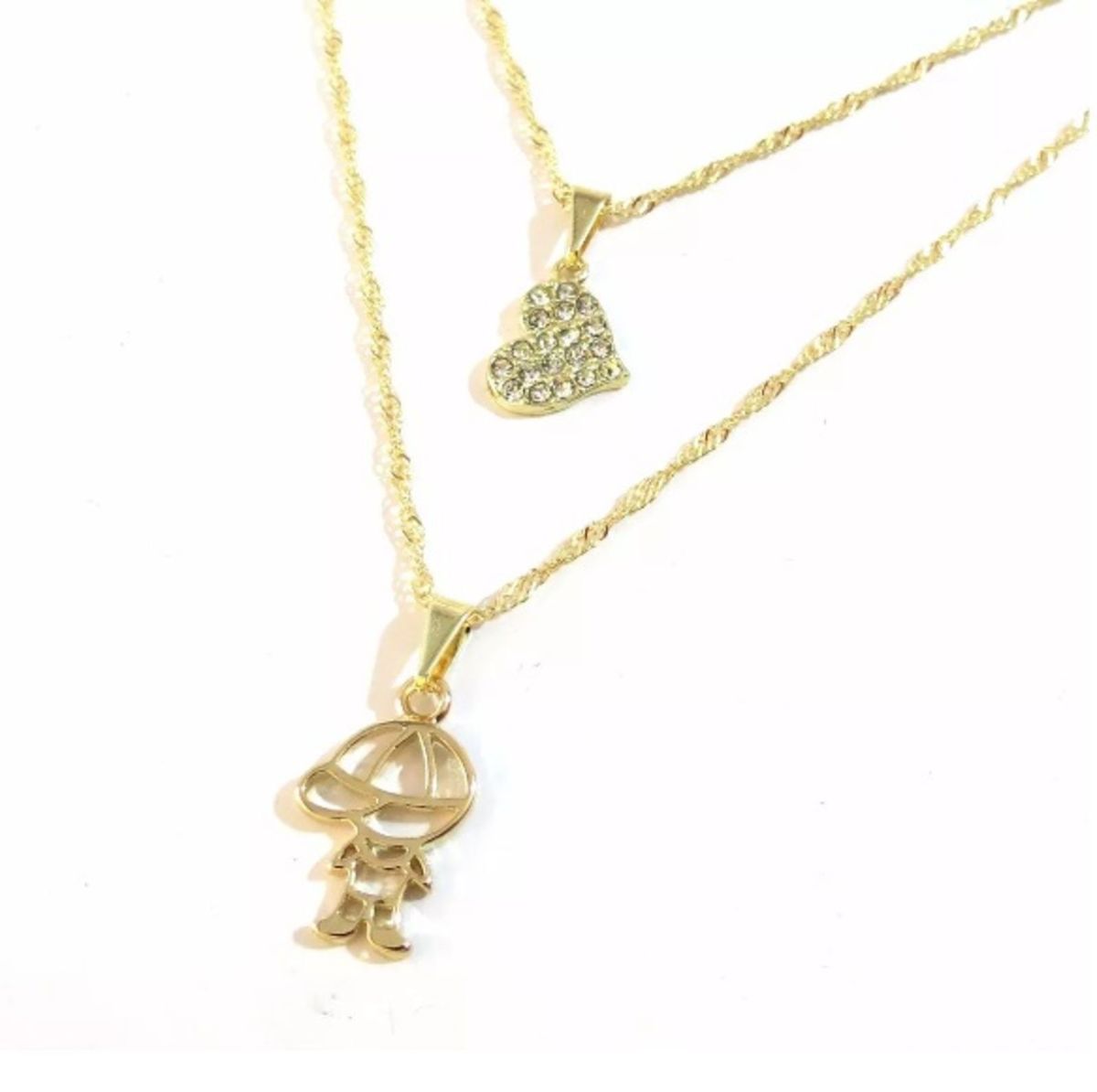 Colar Duplo Criança Menino Filho Coração Folheado. | Bijuteria Feminina ...