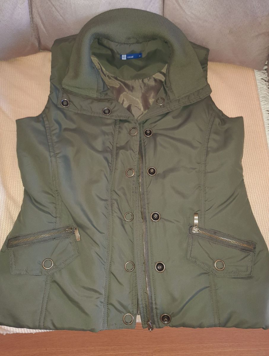 Colete Acolchoado Verde Oliva | Colete Feminino Alk Casual Usado ...
