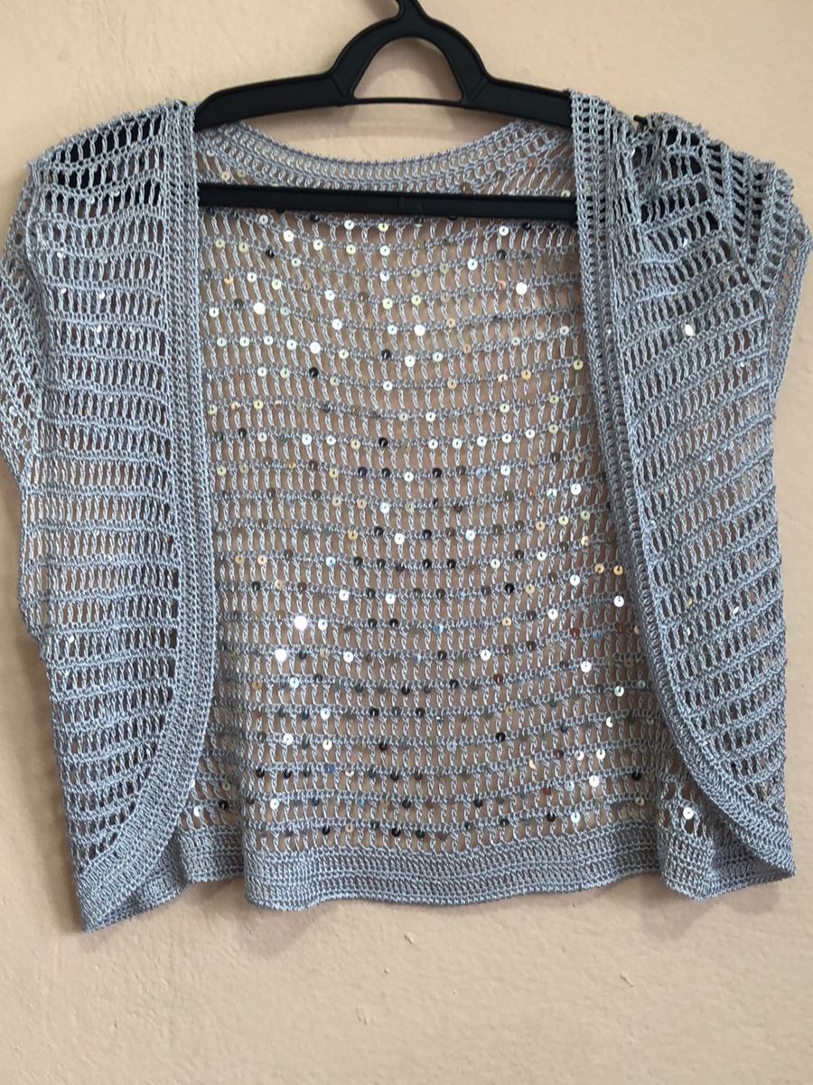 Colete Crochet com Paetê | Colete Feminino Nunca Usado 48669157 | enjoei