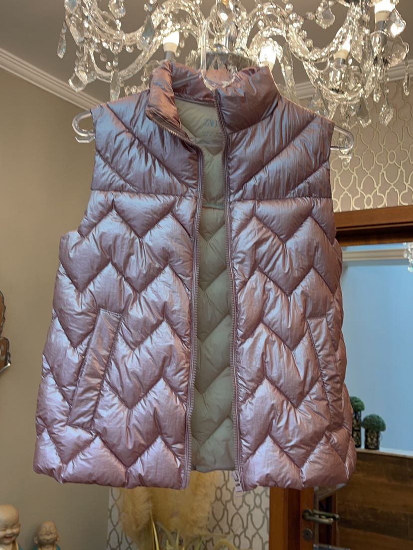 Colete Puffer Rosa Metalizado | Colete Feminino Zara Usado 74866040 ...