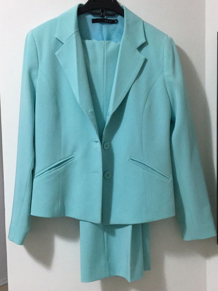 Conjunto Blazer e Calça Seiki Azul Turquesa | Terno Feminino Seiki ...