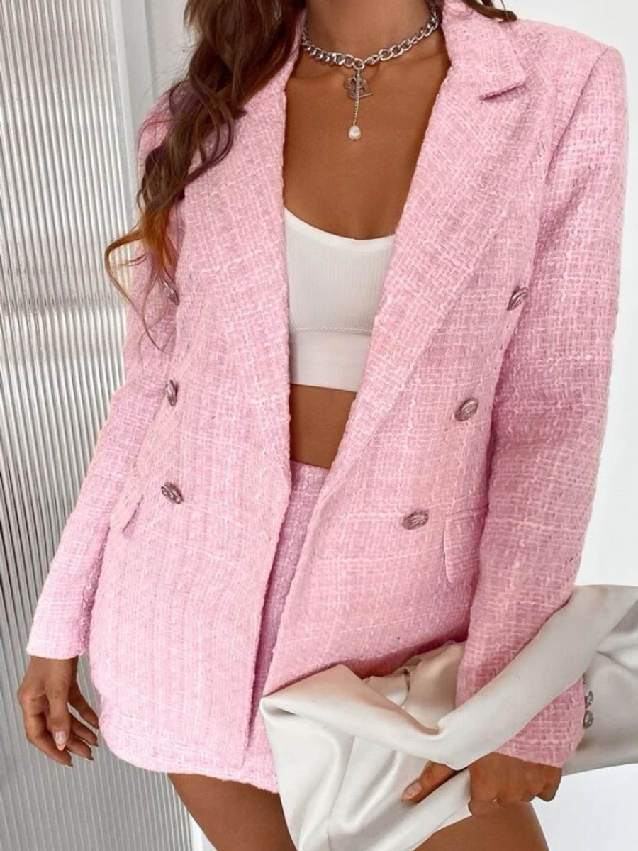 Conjunto Blazer e Short Saia Rosa | Terno Feminino Shein Usado 77551038 ...