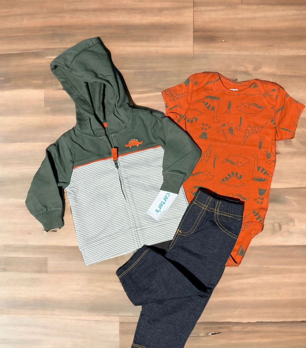 Conjunto Carter's - Moletom com Capuz, Body e Calça - Dinossauro ...