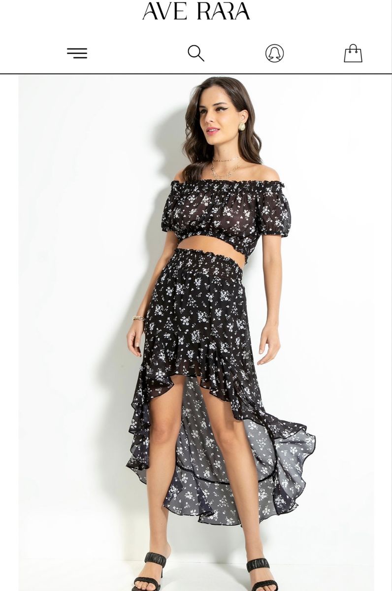 Conjunto Chifon Flory Preto Ave Rara | Saia Feminina Ave Rara Nunca Usado 99722112 | enjoei