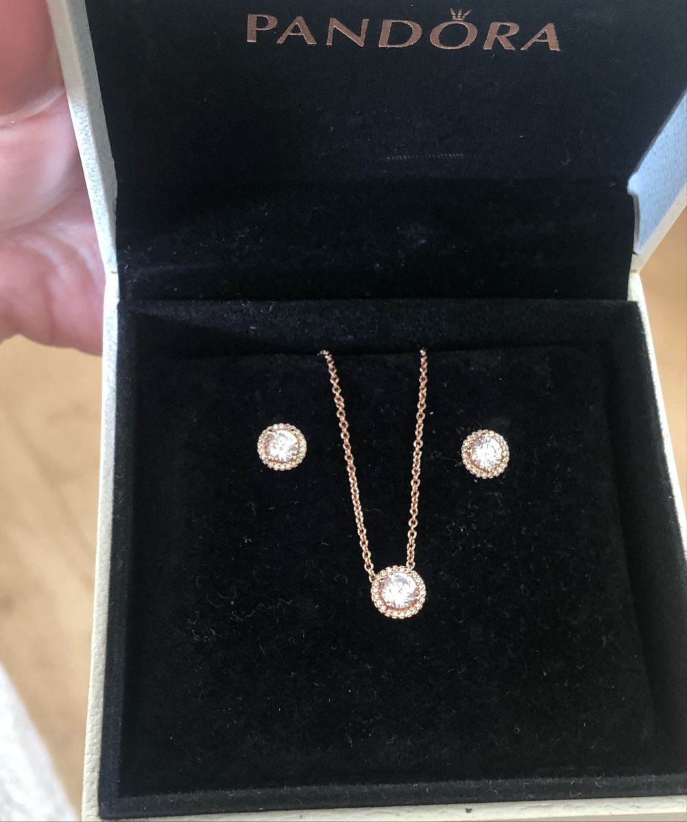 Conjunto Colar e Brinco Rose Pandora Original Beleza Clássica | Jóia ...