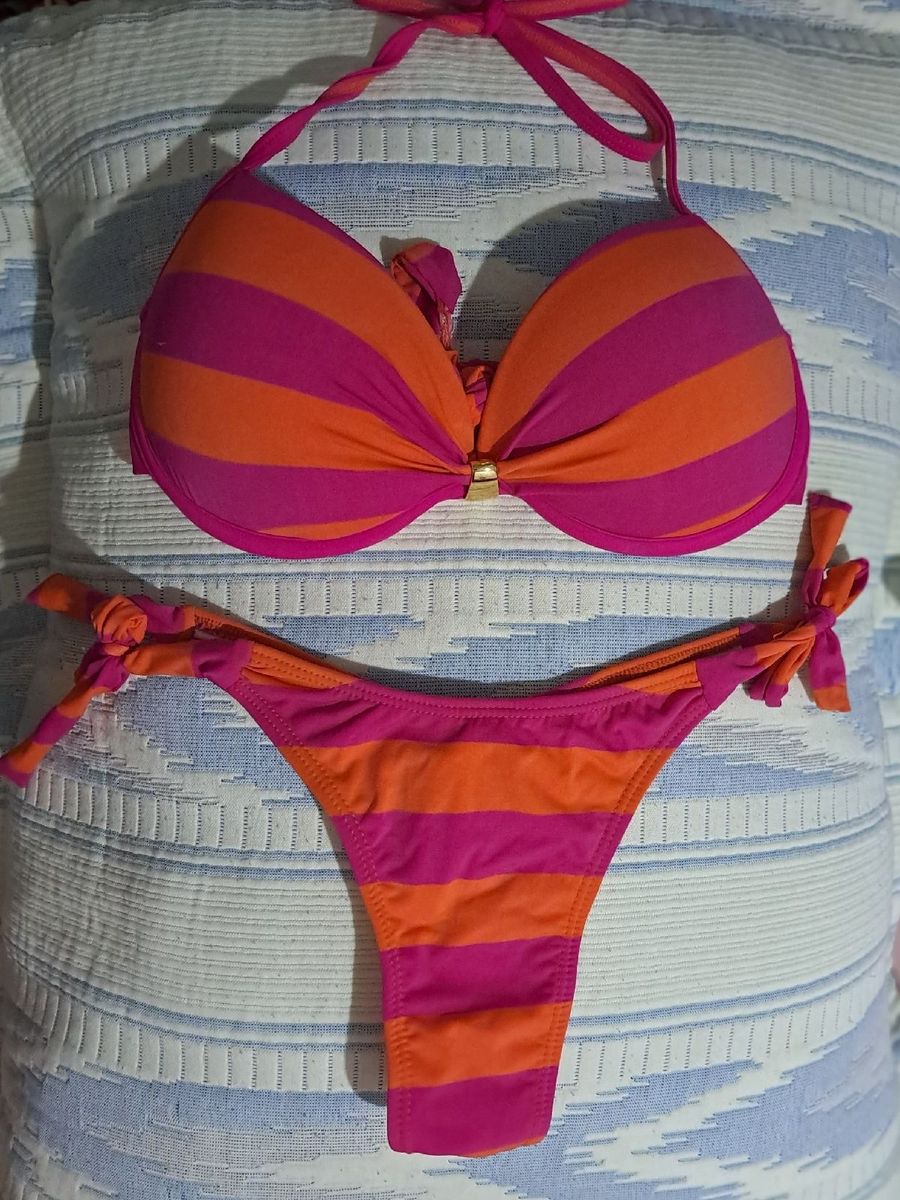 Conjunto de Biquíni Listrado com Bojo | Moda Praia Feminina Maria Da Praia Usado 79976661 | enjoei