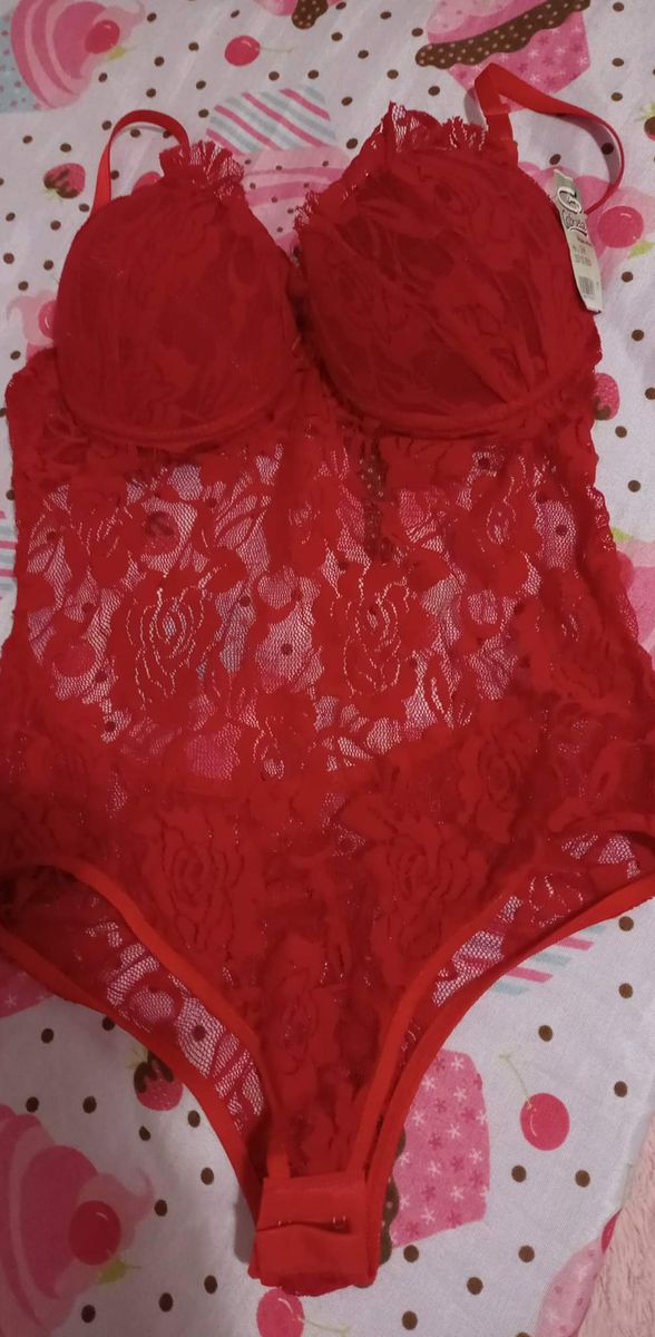 Conjunto de Bory Vermelho e Calcinha Super Lindo e Sexy em Renda com ...