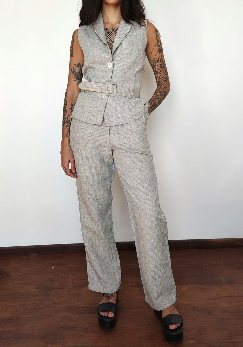 Conjunto de Linho Cinza Vintage | Terno Feminino Vintage Usado 76357486 ...