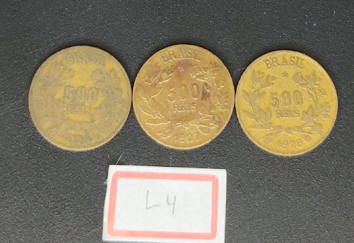 Conjunto de Moedas de 500 Reis 1924, 1927, 1928, Anos Inflacionários, Moedas Cada Vez Mais ...