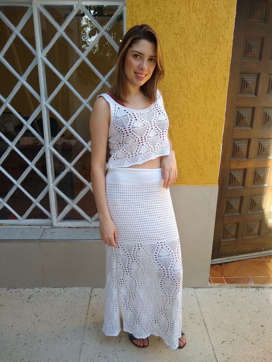 Conjunto de Tricot Branco | Saia Feminina Revanche Usado 42855050 | enjoei