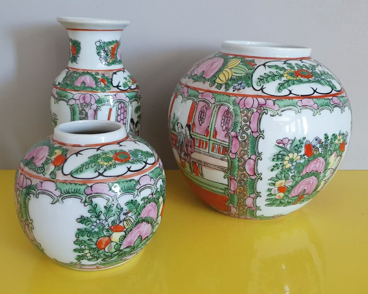 Conjunto de Vasos Chineses em Porcelana | Item de Decoração Porcelana ... Conjunto de Vasos Chineses em Porcelana | Item de Decoração Porcelana ...
