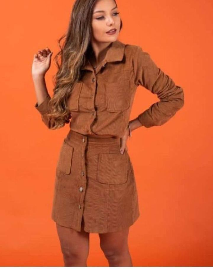 Conjunto de Veludo Cotelê Caramelo | Saia Feminina Espaço Love Usado ...