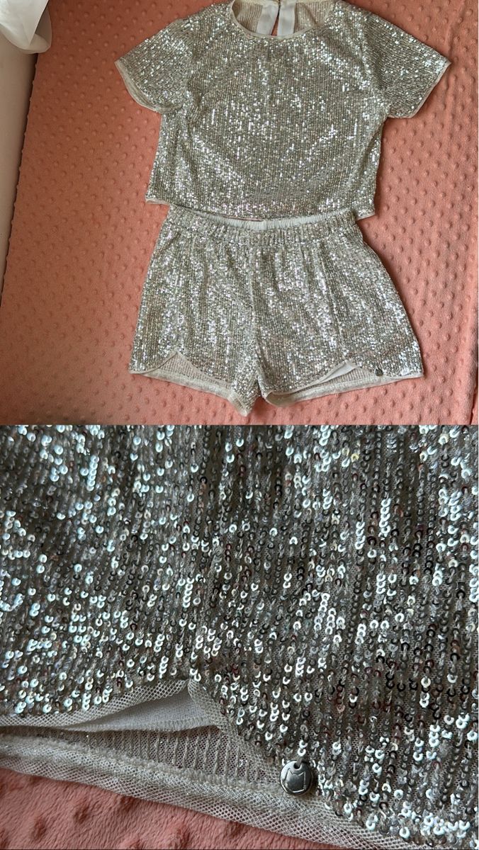 Conjunto Paetê Prata Dimy Candy Tam 12 (short e Blusa) | Roupa Infantil ...