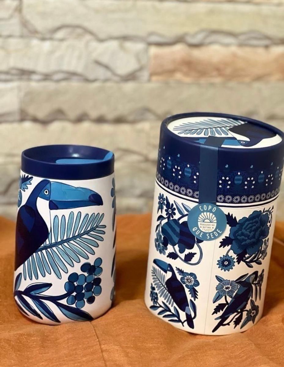 Copo Térmico Farm Azul Tucano Branco com Tampa Desejão Perfeito ...