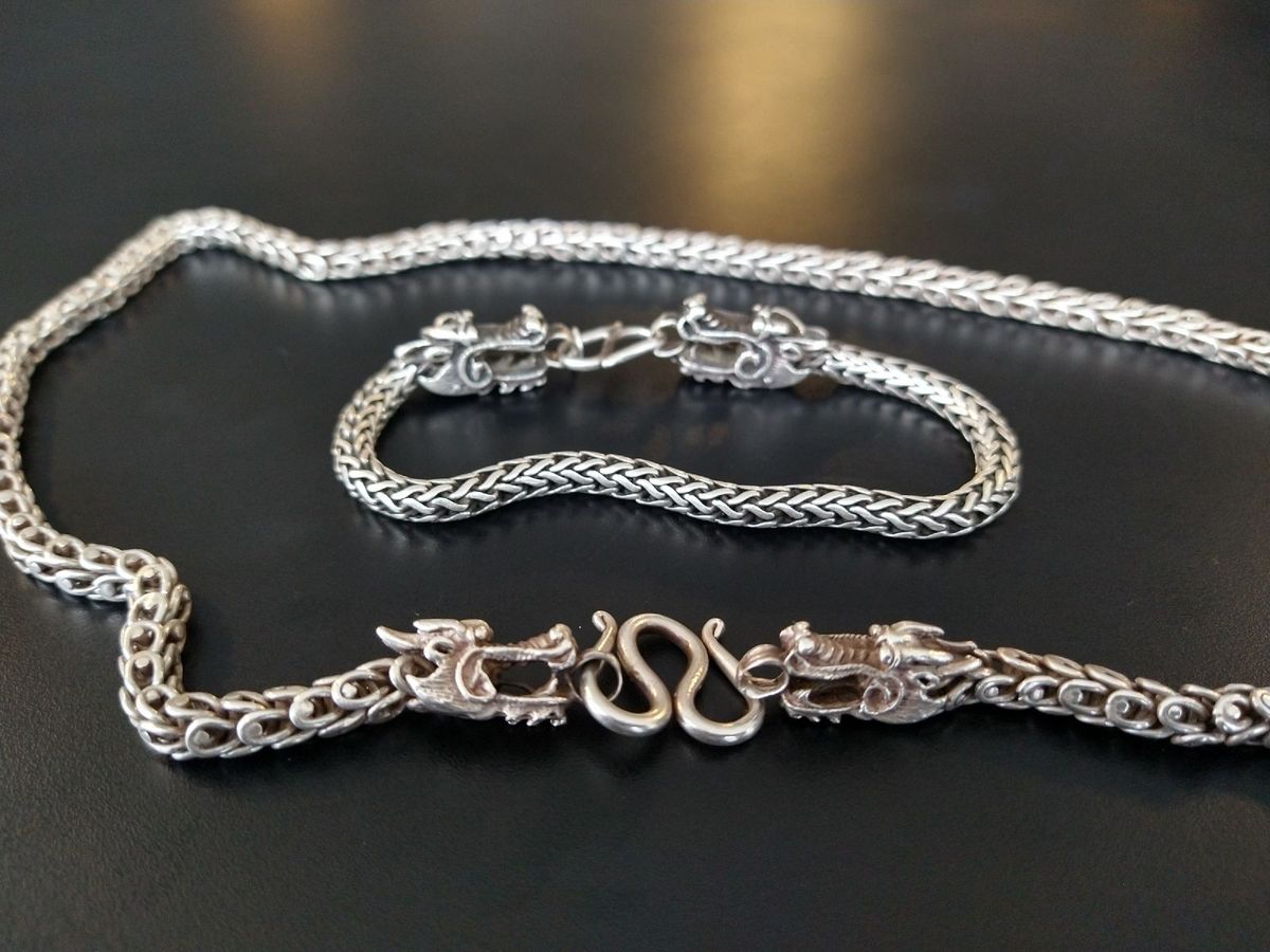 Kit Cordão e Pulseira de Prata Indiana Bali 925 Dragão | Produto ...