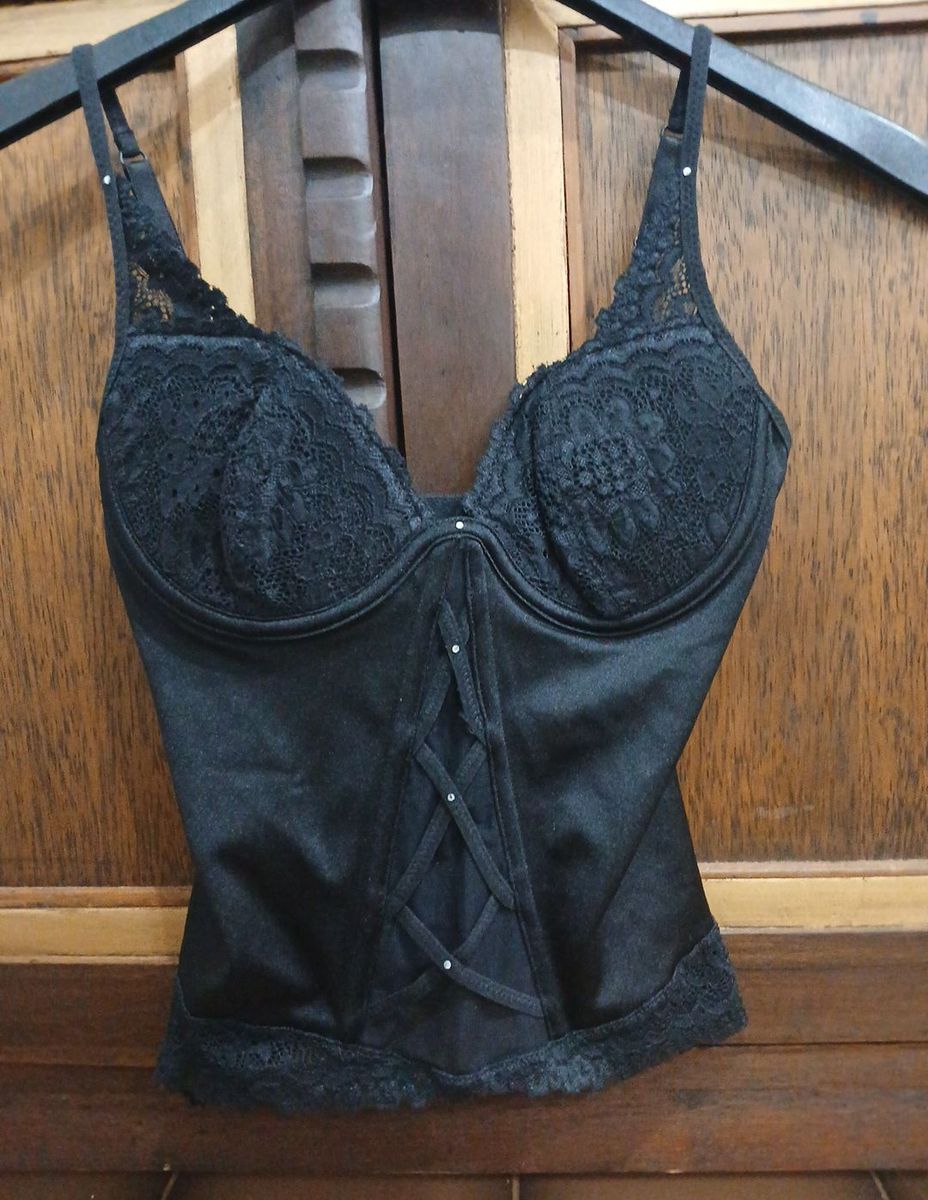 Corpete Preto com Renda | Produto Feminino Usado 125882156 | enjoei