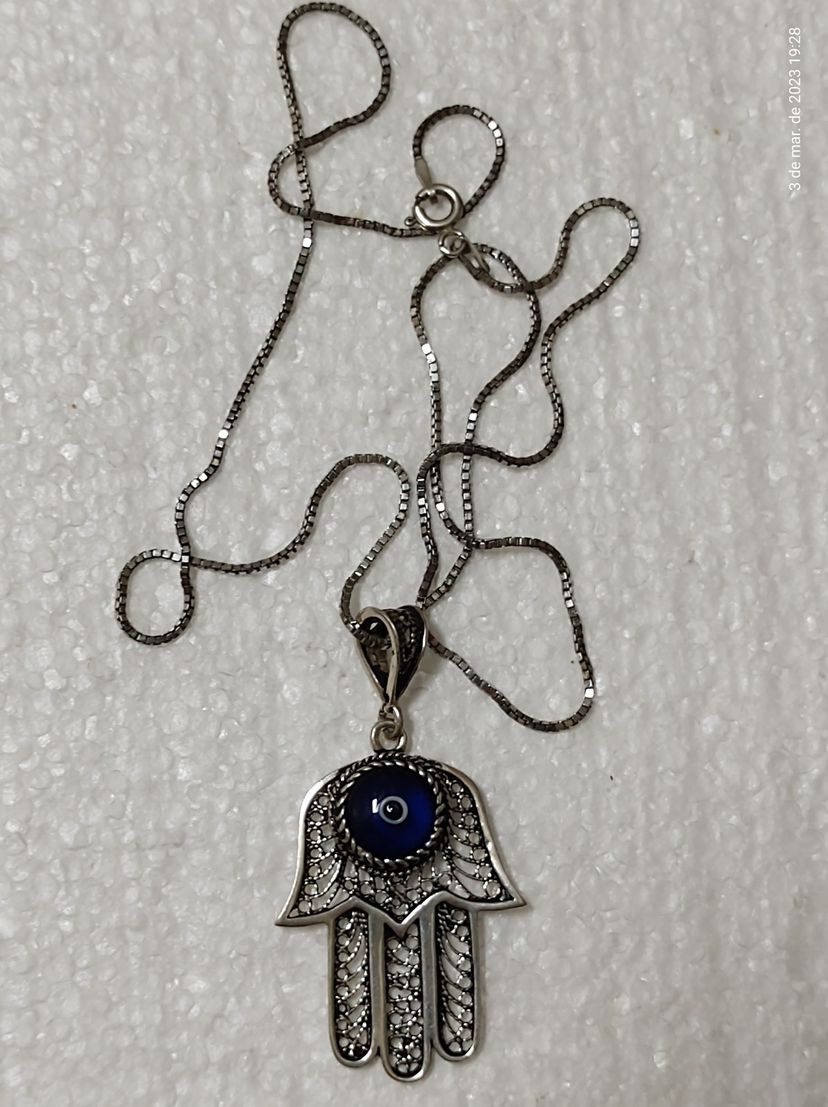 Corrente e Pingente Hansa Hand (mão de Fátima) em Prata Maciça 925 (102 ...