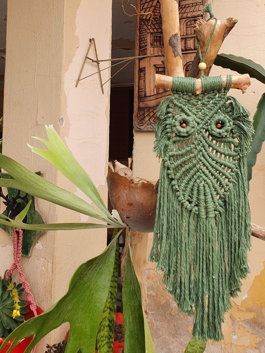 Coruja de Macrame | Item de Decoração Makrama Artesanato Nunca Usado ...