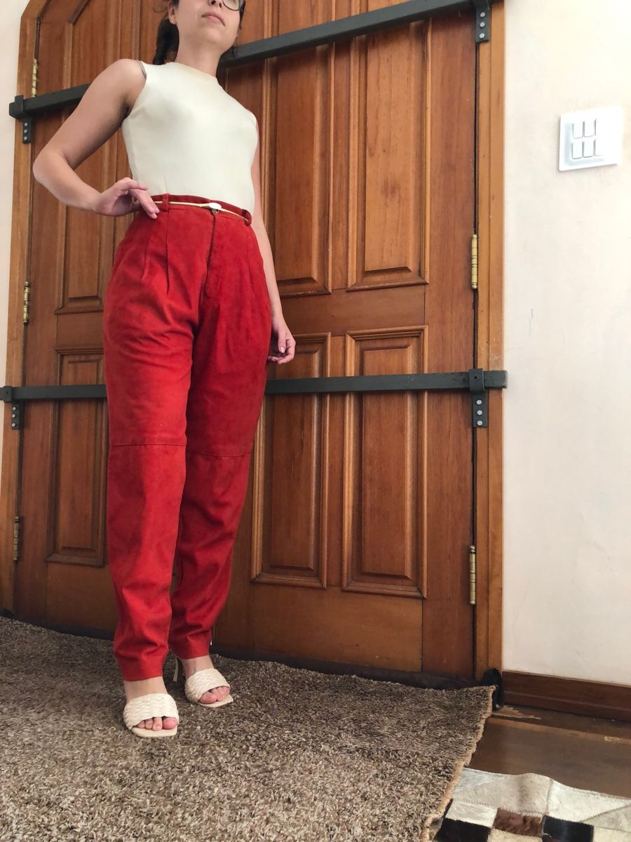 Couro Legítimo Camurça Vermelha Estilo Social Alfaiataria Carrot Grife ...