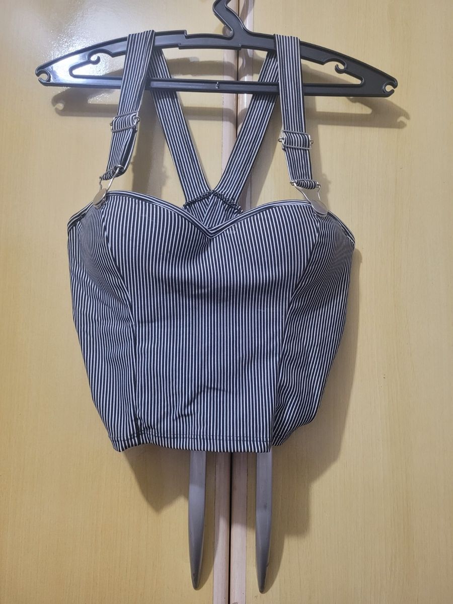 Croppet Listrado com Detalhes Na Alça | Blusa Feminina Usado 86885559 ...