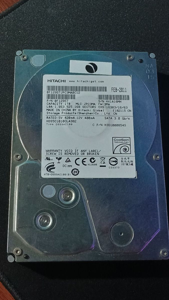 Disco Rígido Hd 1 Tb de Capacidade | Item Info & Eletro Hitachi Usado ...