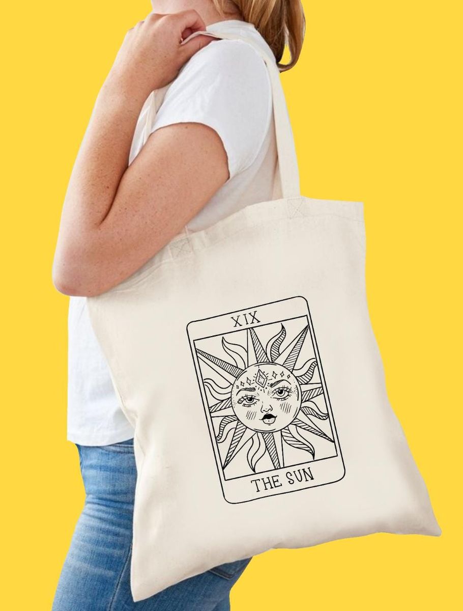 Ecobag The Sun Tarot 45x45cm Algodão Cru | Bolsa de Ombro Feminina Magia Do Sol Nunca Usado ...
