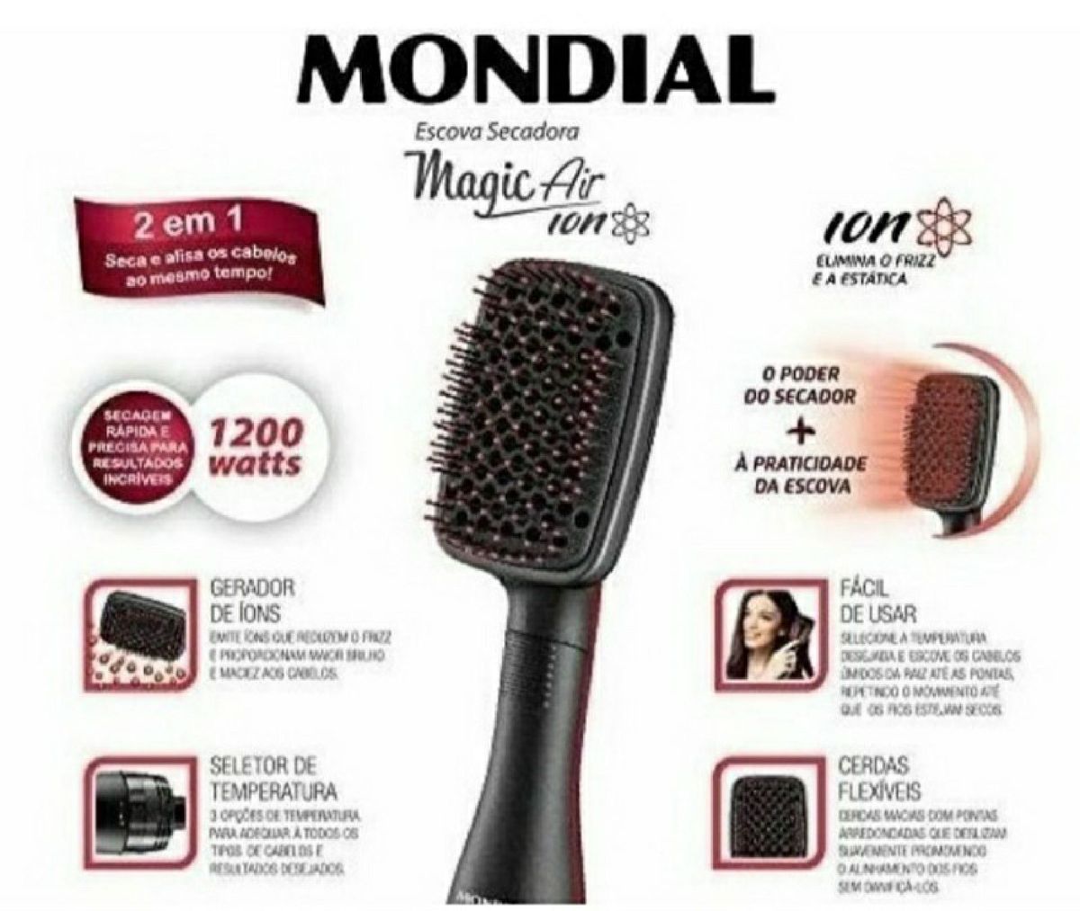 Escova Secadora e Alisadora Magic Air Ions - Mondial | Item Info ...