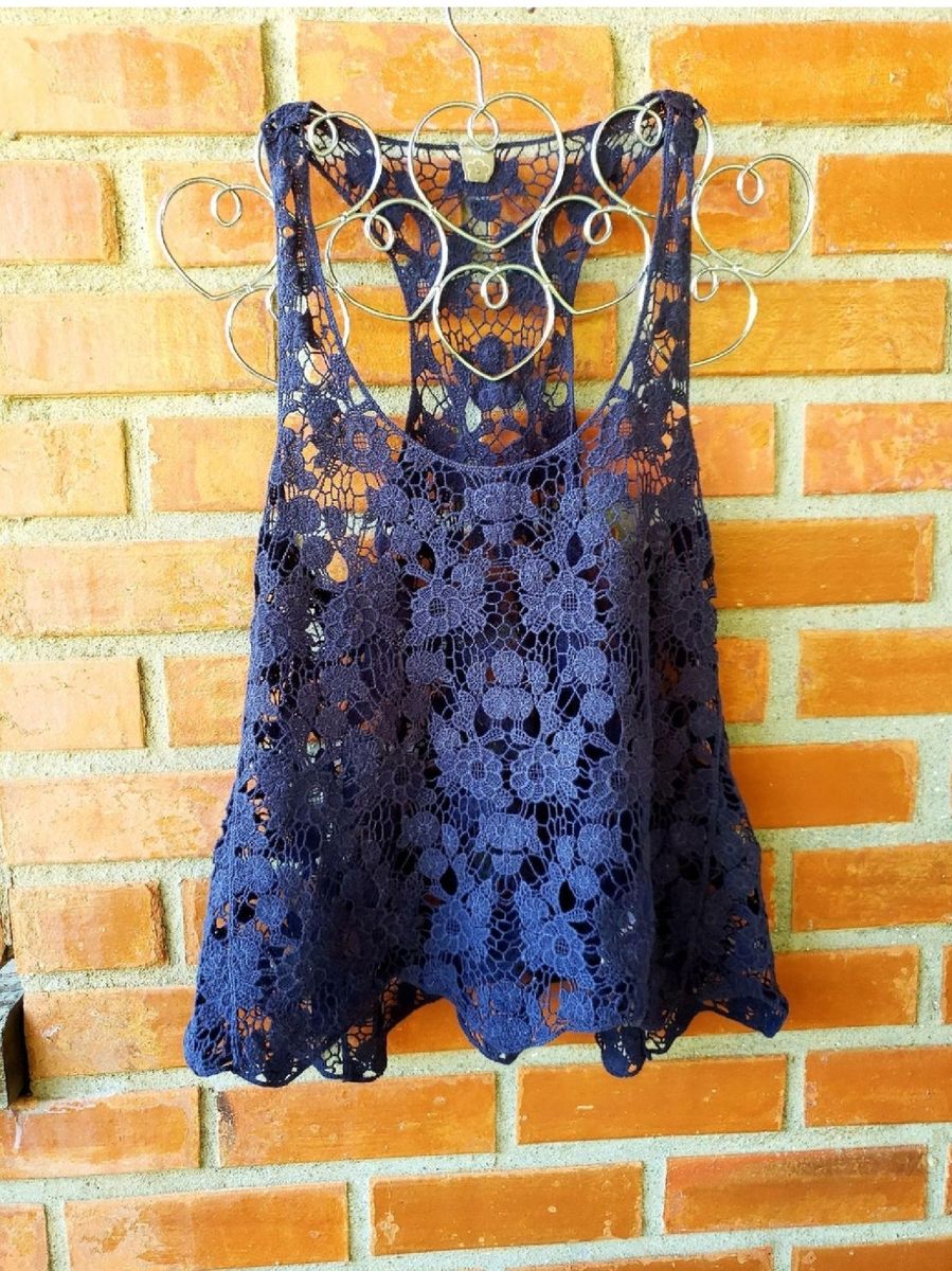 Farm Rio Blusa Regata Nadador Azul Marinho Farm Rio Toda em Renda ...