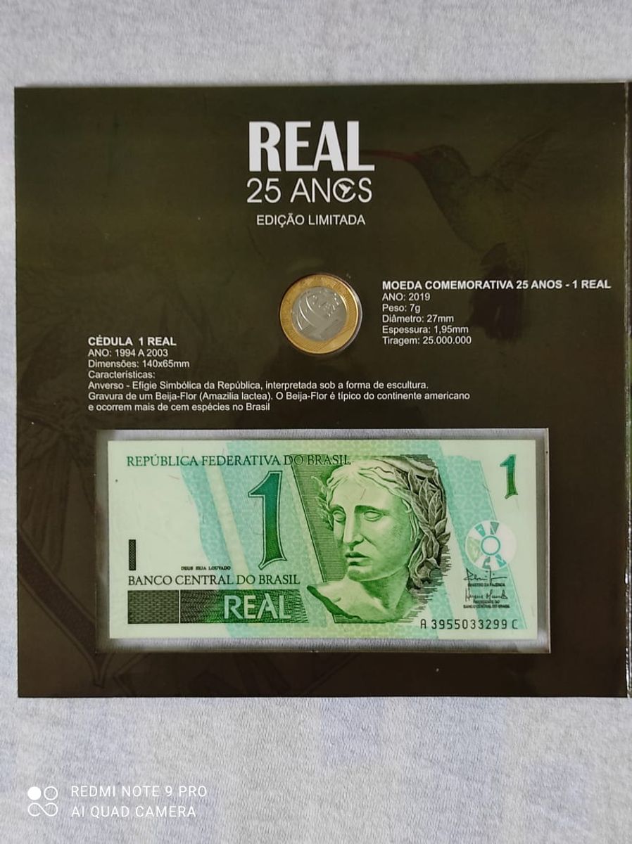 Folder Comemorativo 25 Anos do Real Produto Oficial Império Numismática Beija Flor | Produto ...