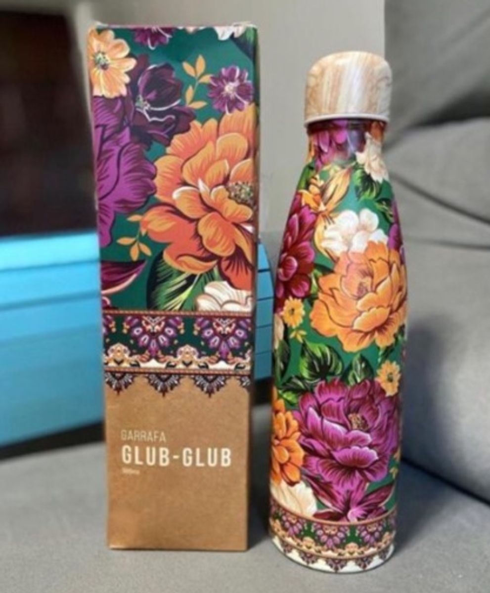 Garrafa Térmica Farm Glub Glub Garrafinha Chita Floral 500ml Aço ...