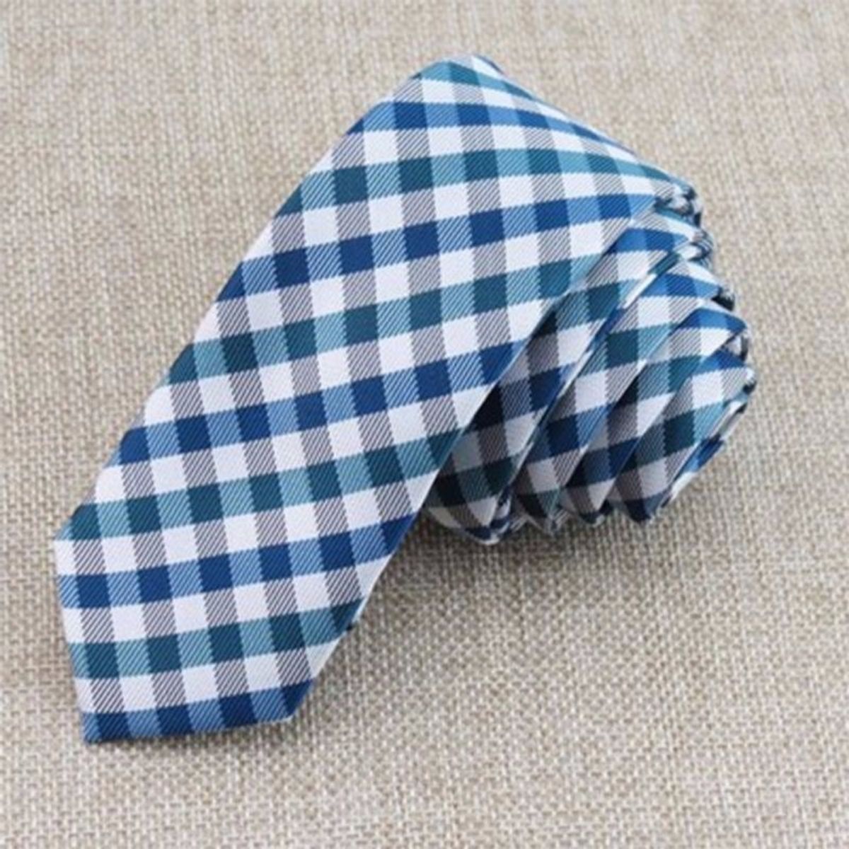 Gravata Slim Xadrez Azul | Camisa Masculina Mercado Das Gravatas Nunca ...