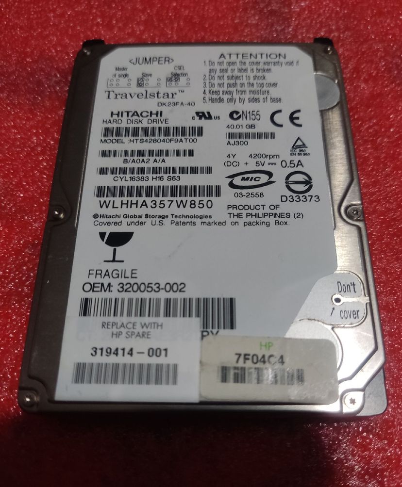 Hd Ide Hitachi 40 Gb Modelo Hts428040f9at00 | Computador Notebook ...