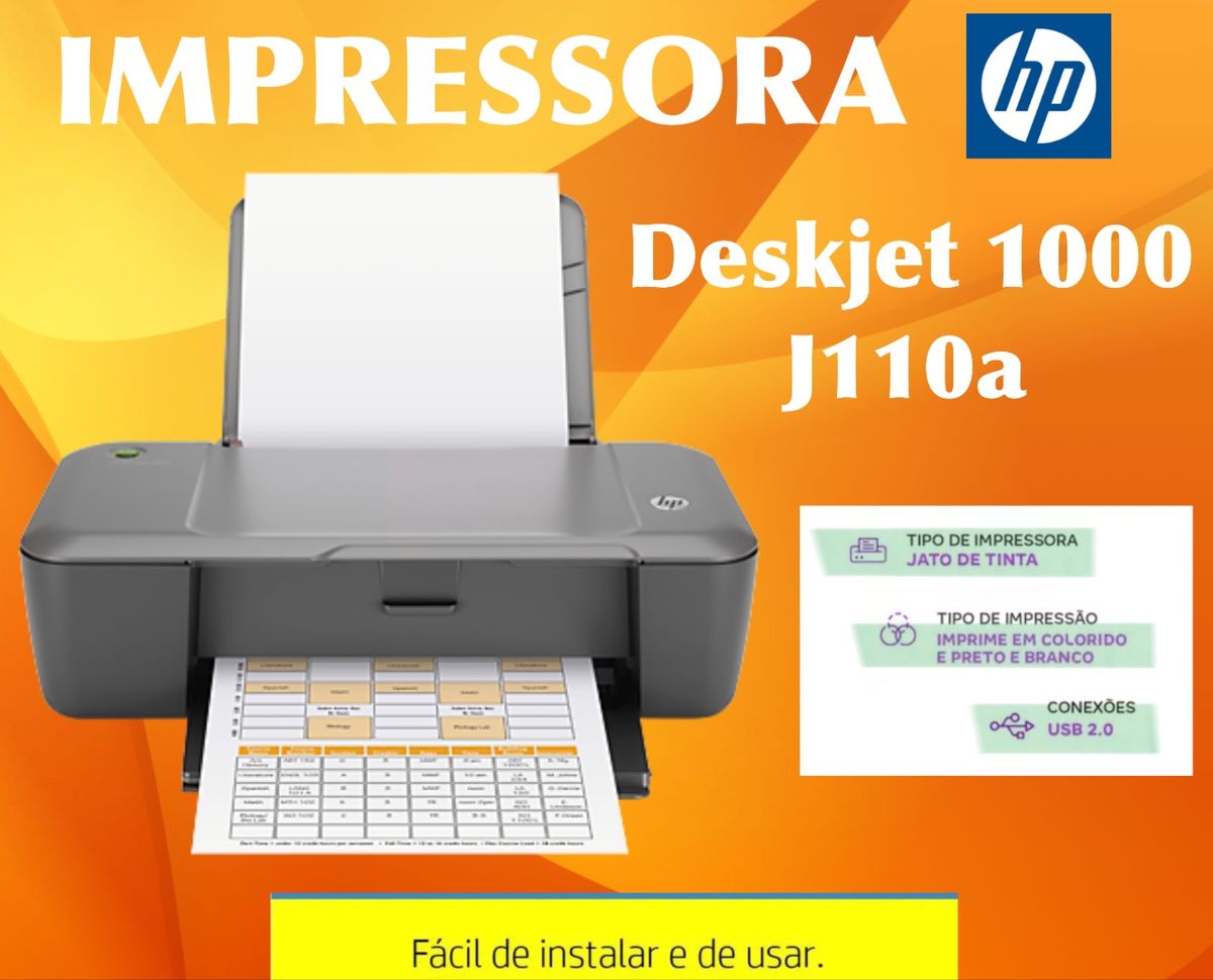 Impressora Hp Deskjet 1000 Printer J110a | Preta 100v/240v Hp Deskjet ...