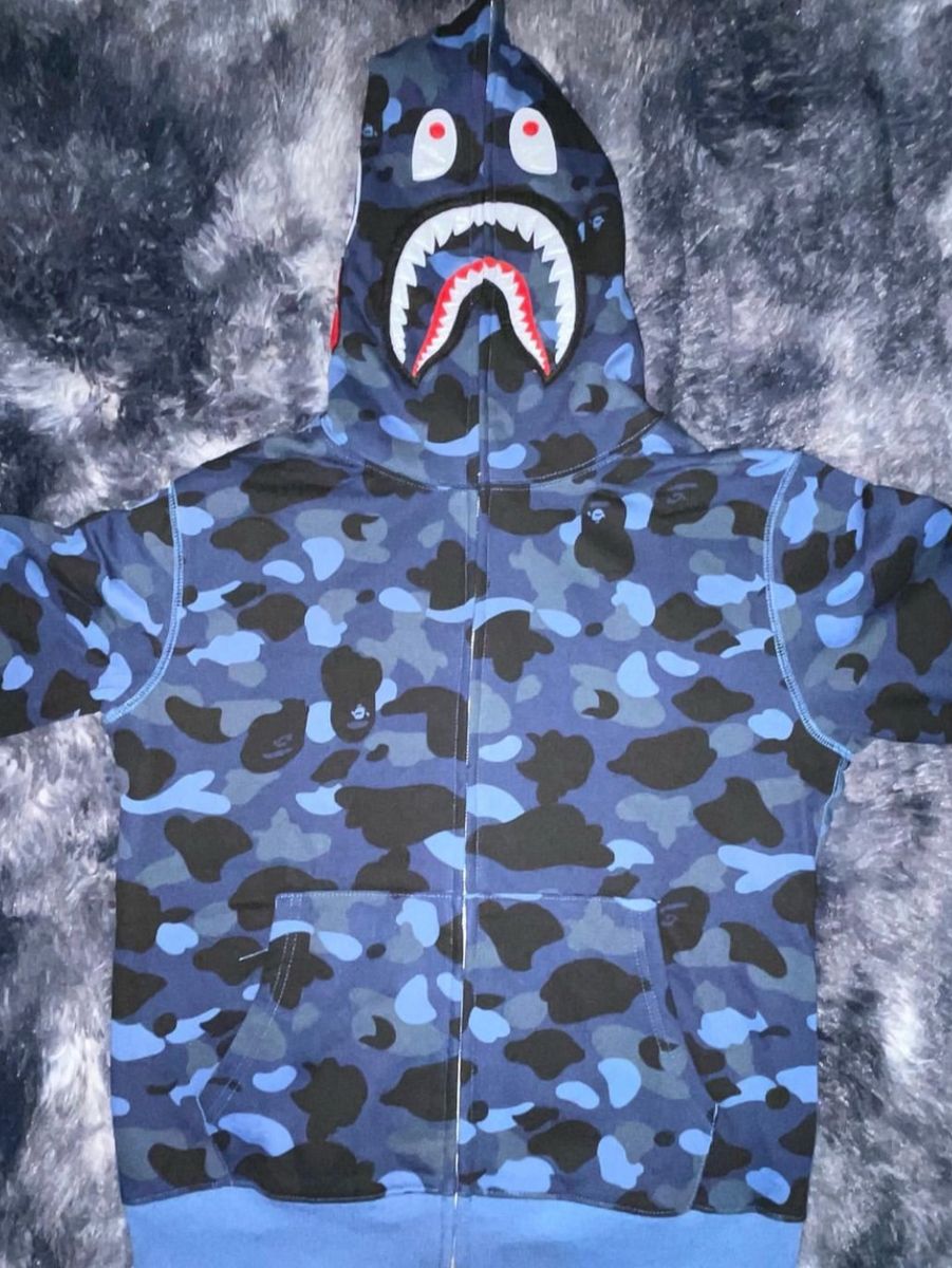 Jaqueta Bape Azul Camuflado Baby Shark | Casaco Feminino Bape Nunca ...