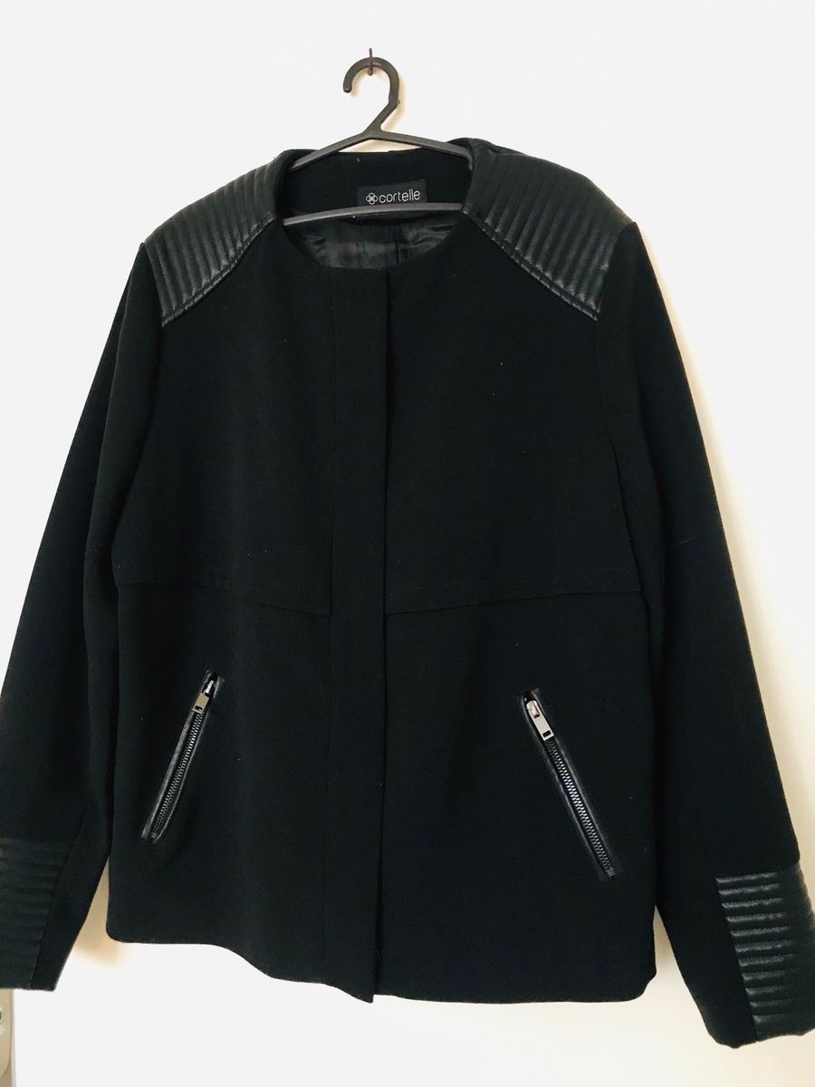 Jaqueta Cortelle Renner Preta com Couro Eco. | Casaco Feminino Cortelle ...