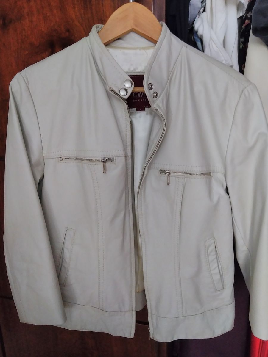 Jaqueta Couro Legitimo Offwhite | Casaco Feminino Beware Usado 85526760 ...