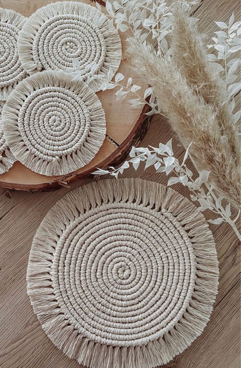 Jogo Americano Circular Macramê Feito À Mão | Item de Decoração Feito A ...