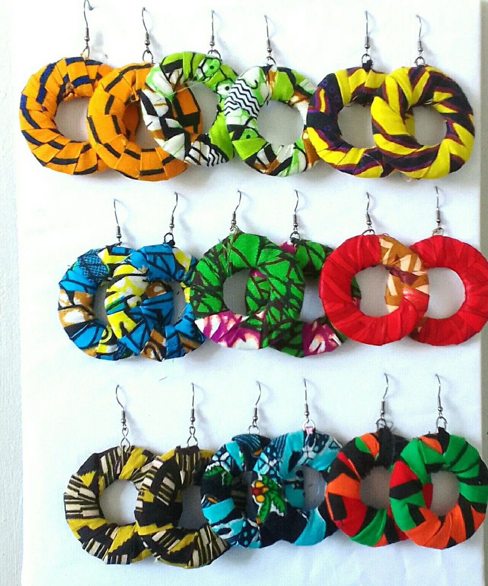 Kit 3 Brincos Afro Argola Artesanal em Tecido Africano Ankara Capulana ...