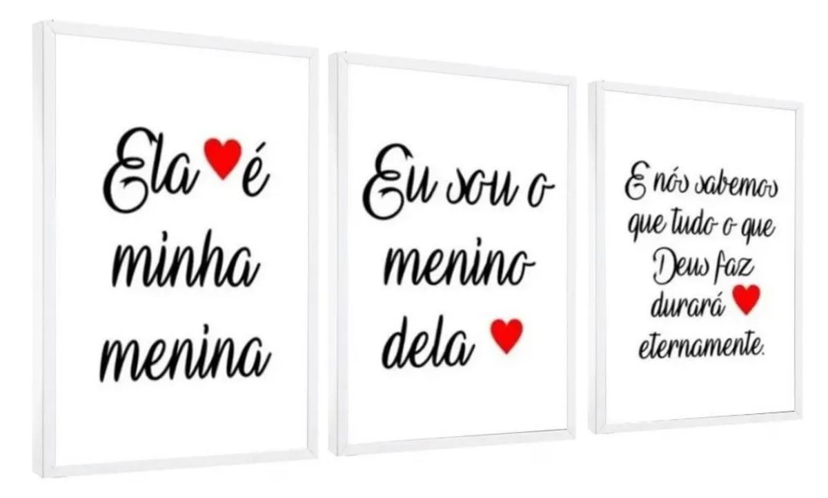 Kit 3 Quadros Decorativos Frases Casal Namorados Moldura Item De