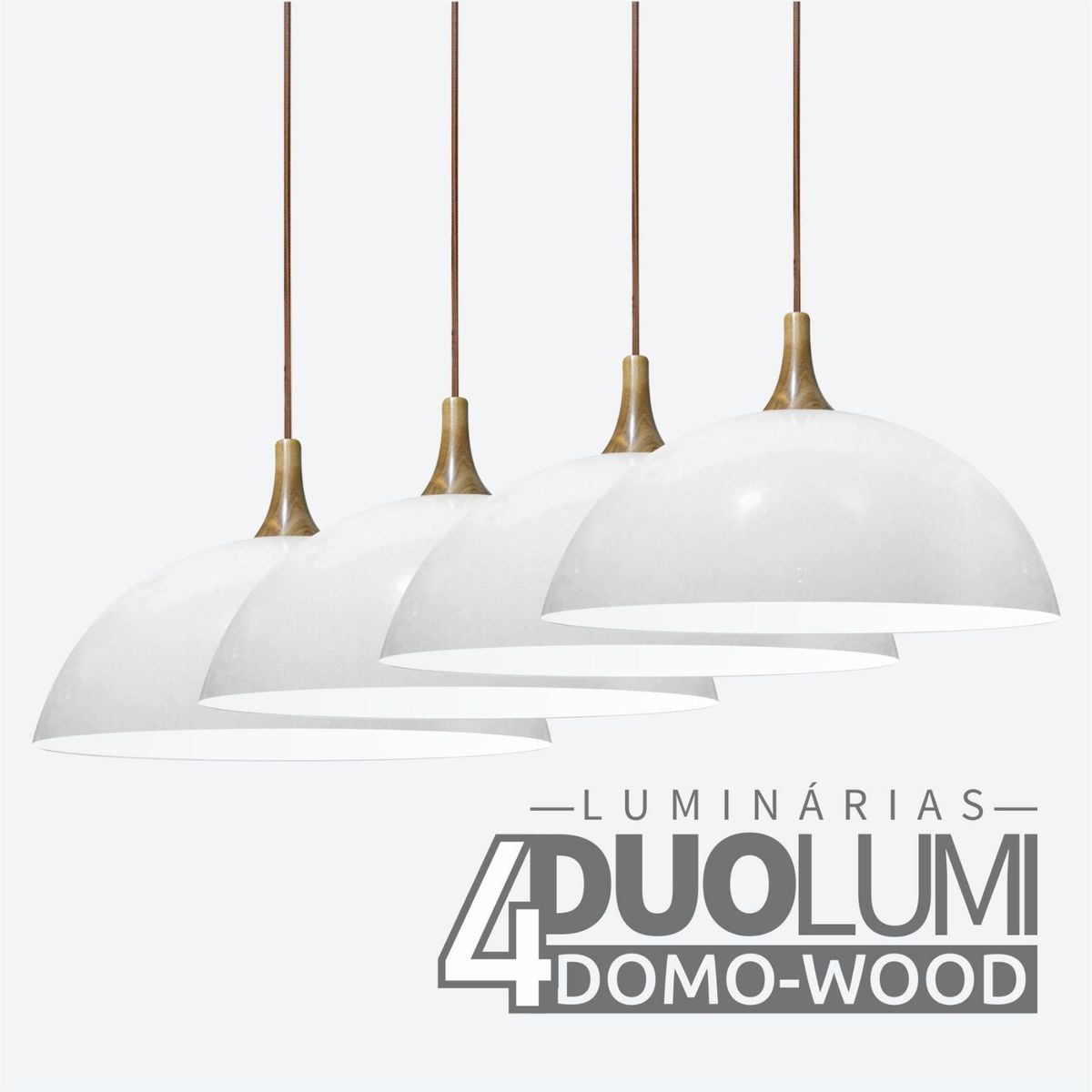 Kit 4 Luminárias Pendente Branco Brilhante Domo-wood com Detalhe em ...