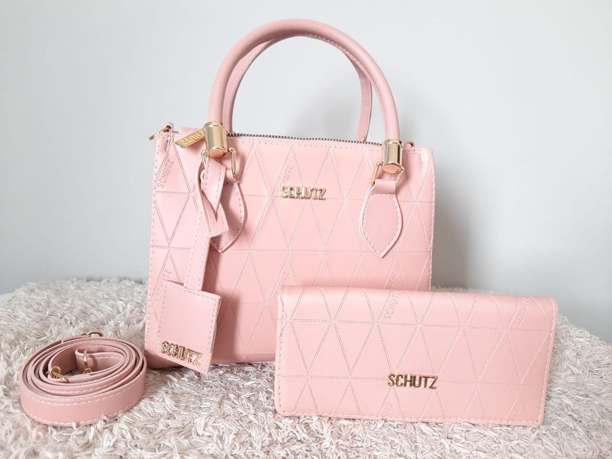 Kit Bolsa e Carteira Schutz Rosa de Couro Alça Transversal Linda ...