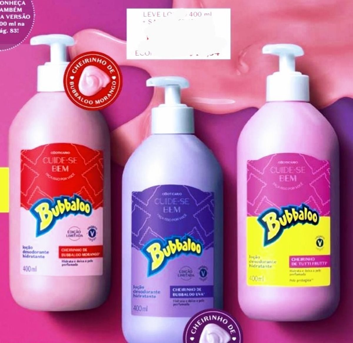 Kit Bubbaloo Boticário Hidratante Corporal 400ml; Morango, Uva e Tutti ... Kit Bubbaloo Boticário Hidratante Corporal 400ml; Morango, Uva e Tutti ...