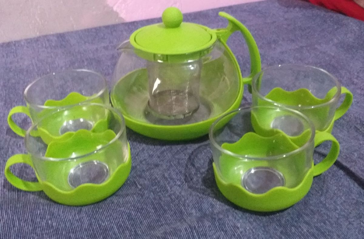 Kit Chaleira de Vidro 750ml com Infusor de Metal e Xícaras | Móvel de ...