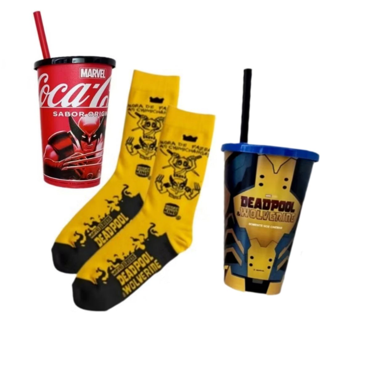 Kit Copo Meia Wolverine Deadpool Cinemark Coca Cola Burger King Marvel ...