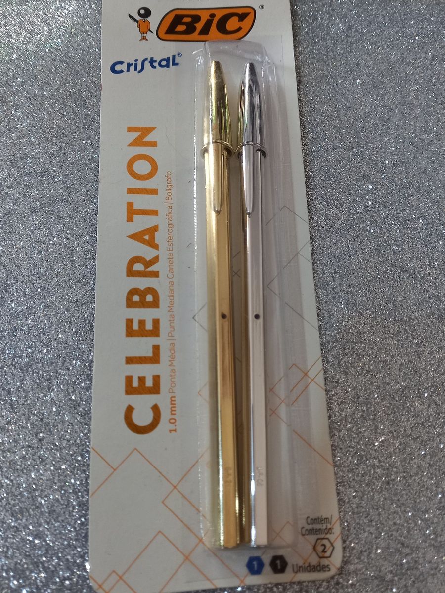 Kit de Canetas Bic Dourada e Prata | Item de Papelaria Bic Nunca Usado ...