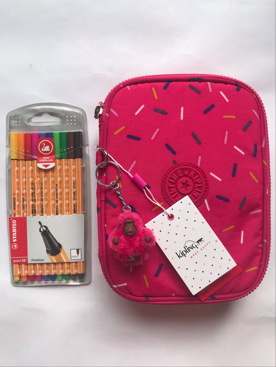 Kit Estojo Kipling Donuts Original + Kit Stabilo Dez Canetas Importado ...