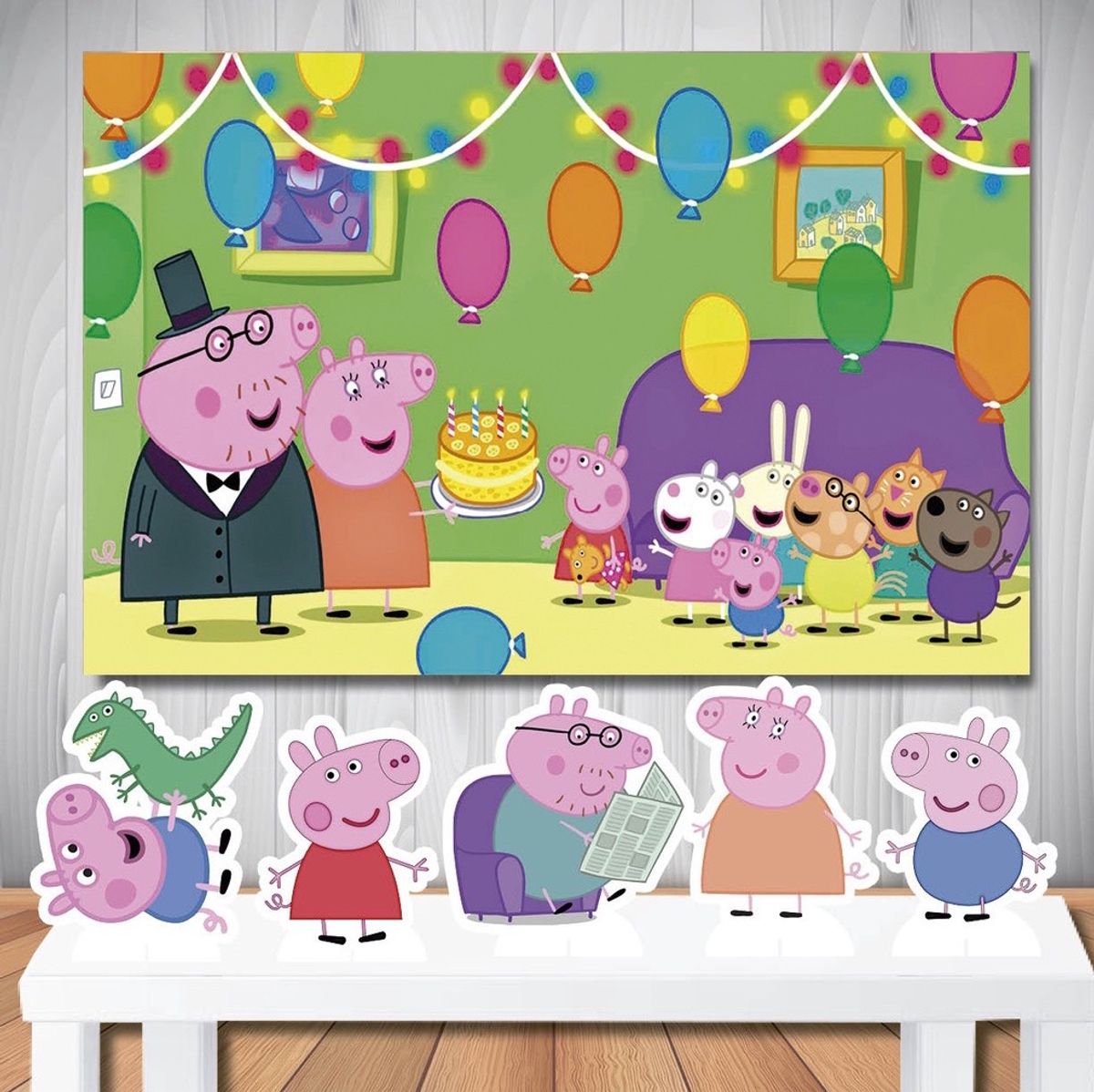 Kit Festa Infantil Peppa Pig Painel Lona 1,5x1,0m + 5 Totens + Toalha ...