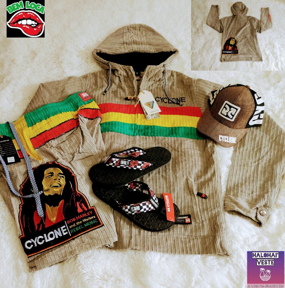 Kit Jaqueta Cyclone Veludo+ Camisa + Chinelo+ Bermuda | Casaco ...