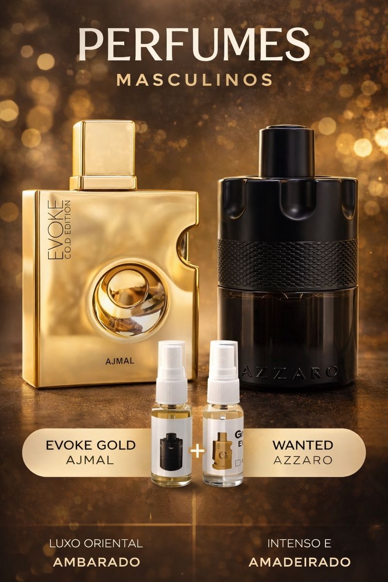 Kit Perfumes Masculinos Evoke Gold Ajmal e Wanted Azzaro | Perfume ...