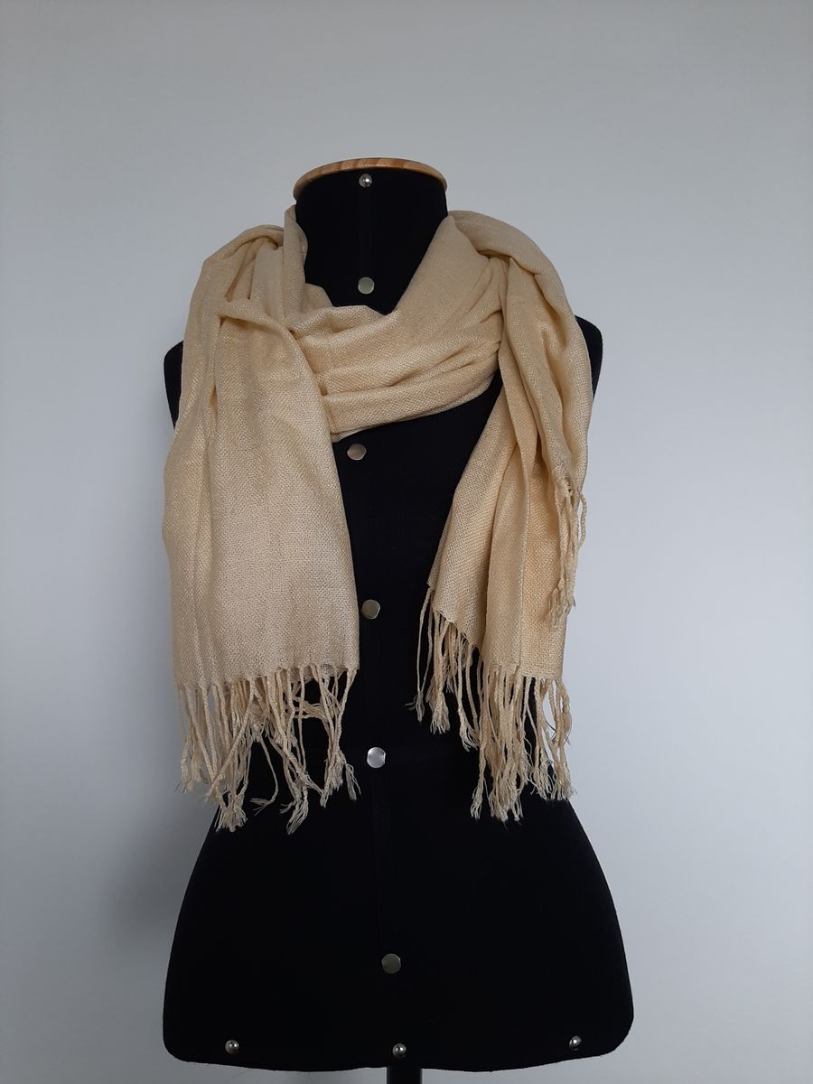 Lenço Pashmina Palha/dourado com Franjas | Lenço Feminino Usado ...